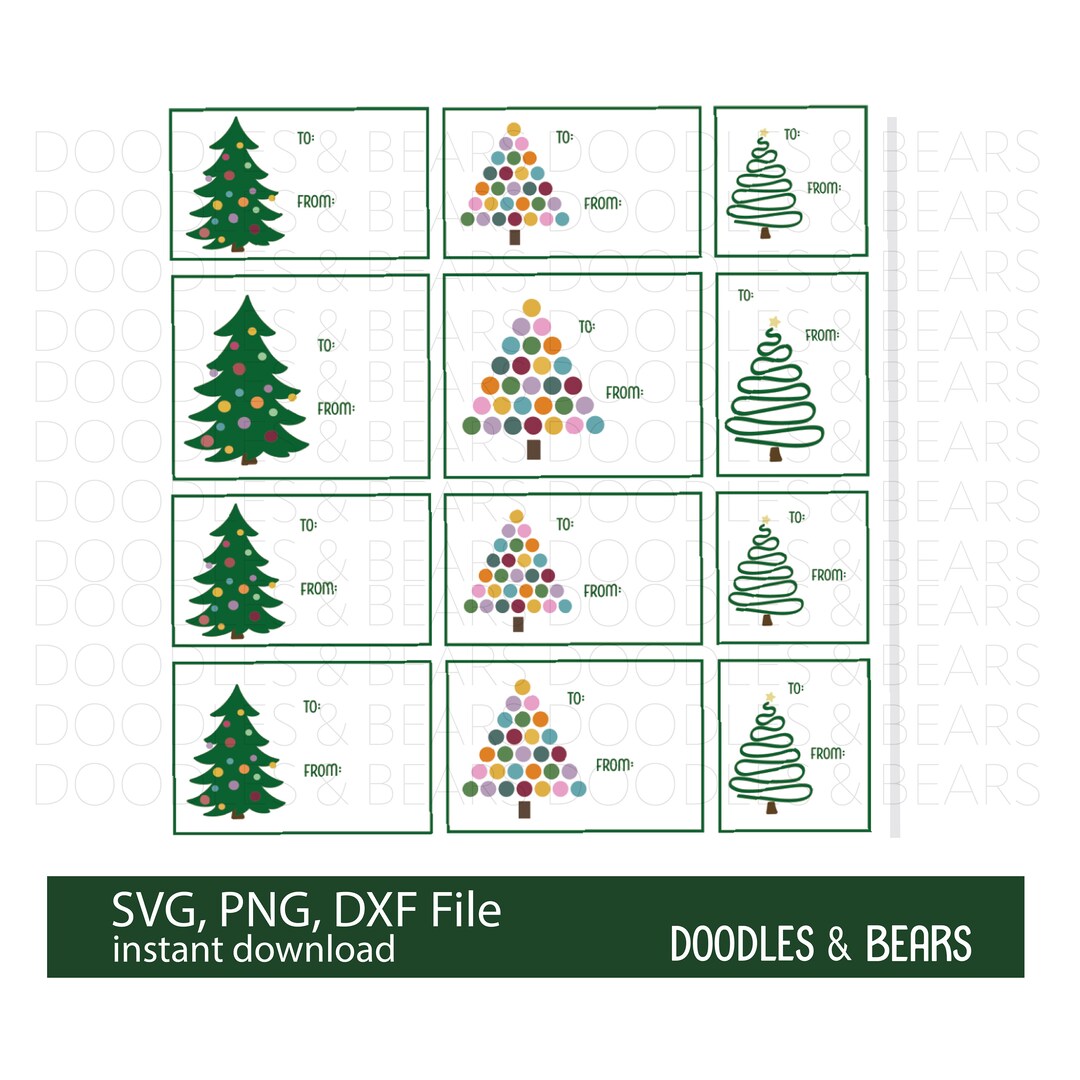 Cute Festive Tree Gift Tag Stickers SVG, PNG, DXF Files, Cute Christmas ...