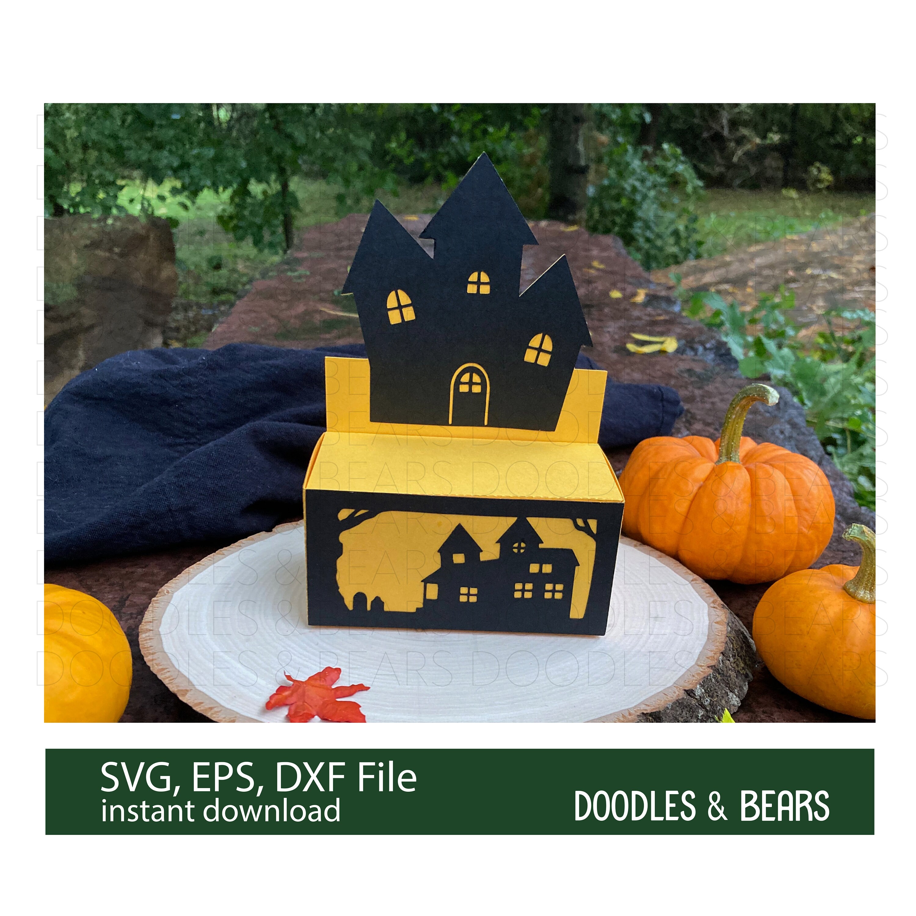 Haunted House Favor Treat Box SVG File, Halloween Treat Box, Digital ...