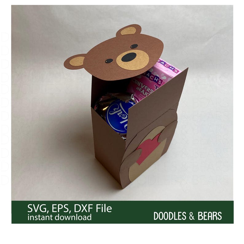Valentine Bear Treat Box SVG Template, Teddy Bear Favor Box (digital ...