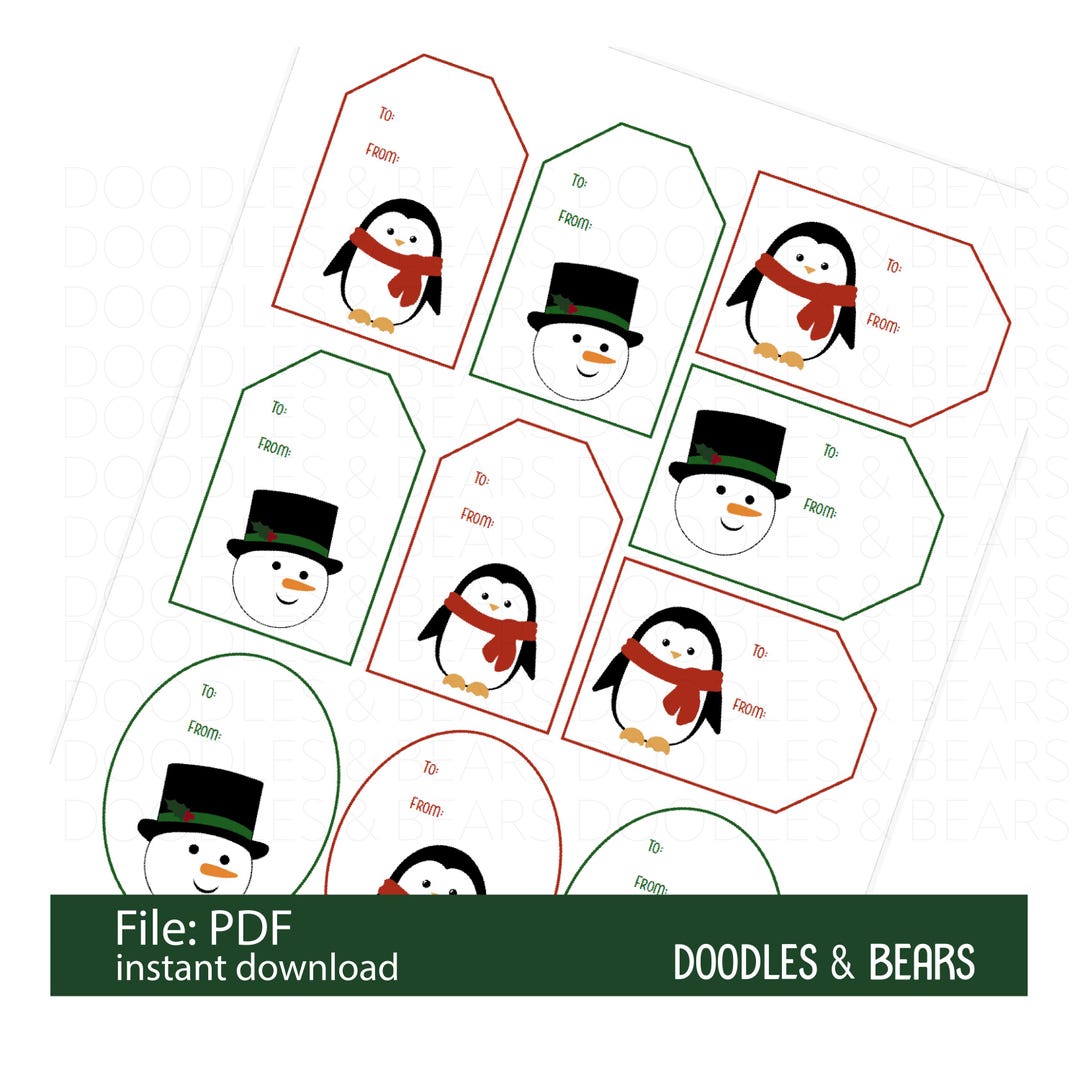 Snowman Penguin Christmas Gift Tags, Printable Holiday PDF - Etsy