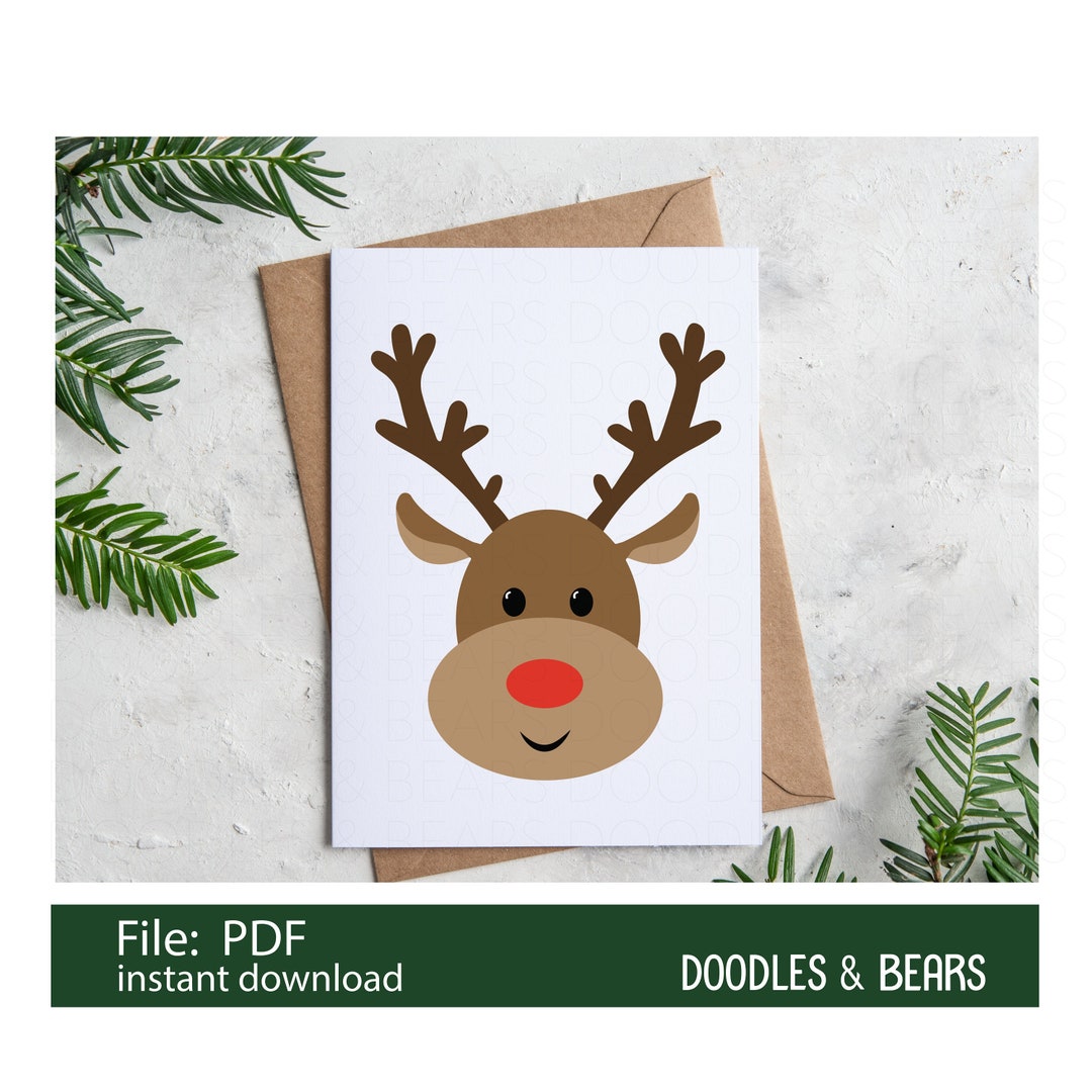 Cute Reindeer Holiday Card PDF Digital File, Fun Reindeer Face ...