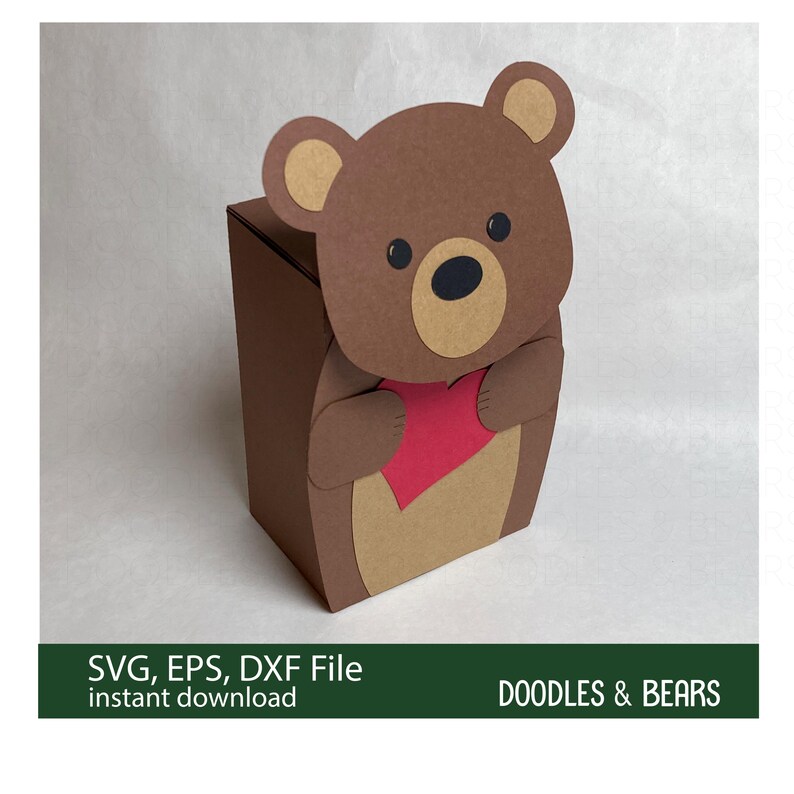 Valentine Bear Treat Box SVG Template, Teddy Bear Favor Box (digital ...