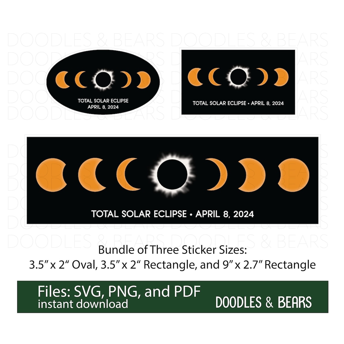 Total Solar Eclipse 2024 Sticker Bundle of 3 Sizes 3.5" X 2" Oval, 3.5 ...