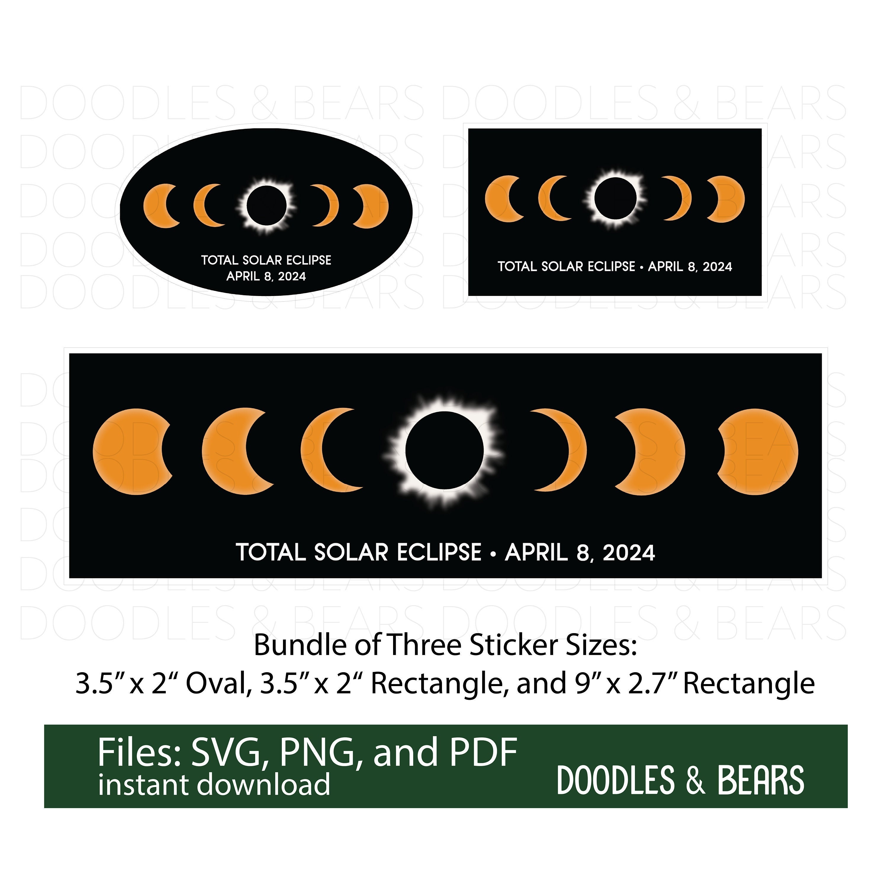 Total Solar Eclipse 2024 Sticker Bundle of 3 Sizes 3.5" X 2" Oval, 3.5 ...