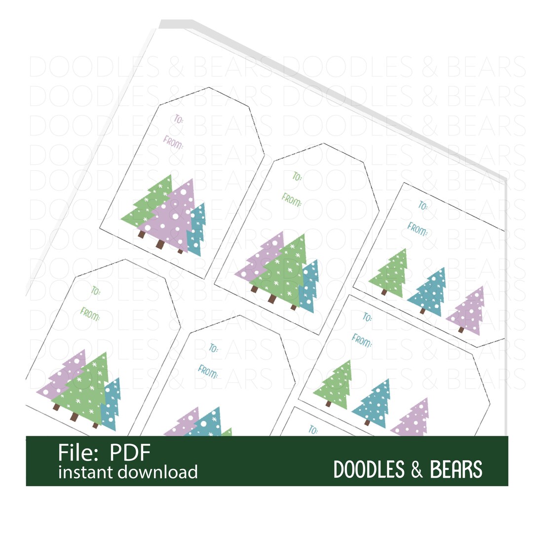 Cute Christmas Tree Printable Gift Tags PDF, Winter Holiday Trees ...