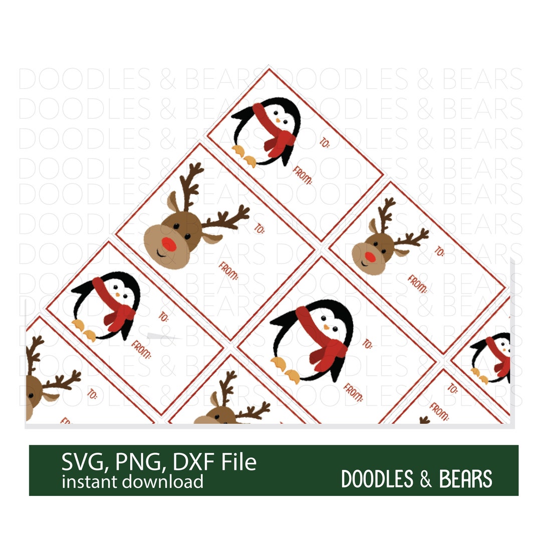 Cute Penguin and Reindeer Gift Tag Stickers SVG, PNG, DXF Files, Cute ...
