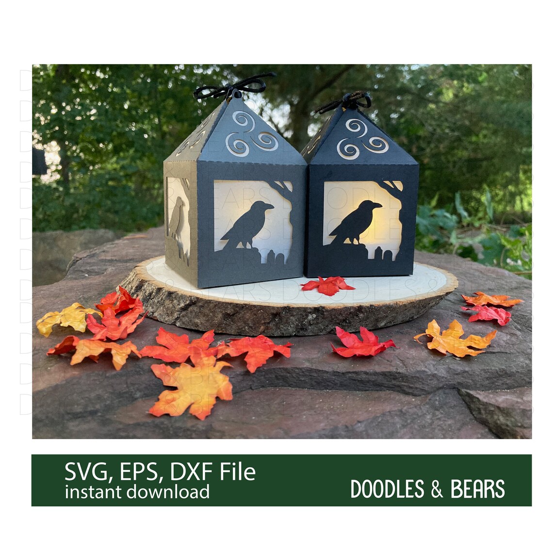 Raven in Graveyard Halloween Lantern SVG File, Digital File for Cricut ...