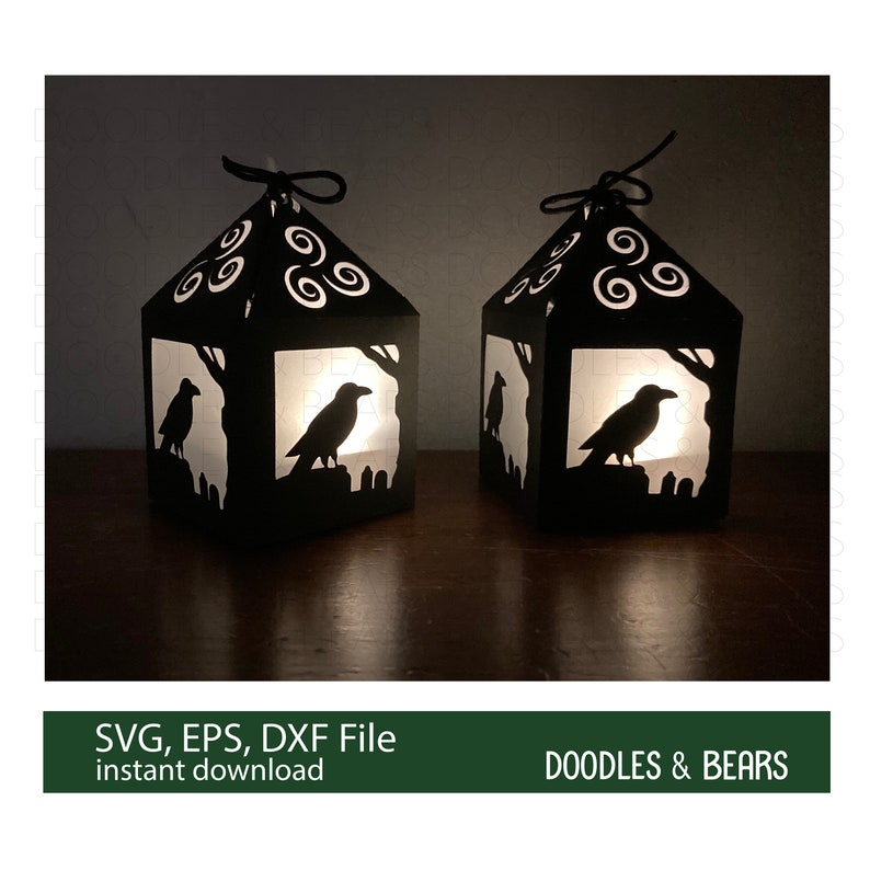 Raven in Graveyard Halloween Lantern SVG File, Digital File for Cricut ...