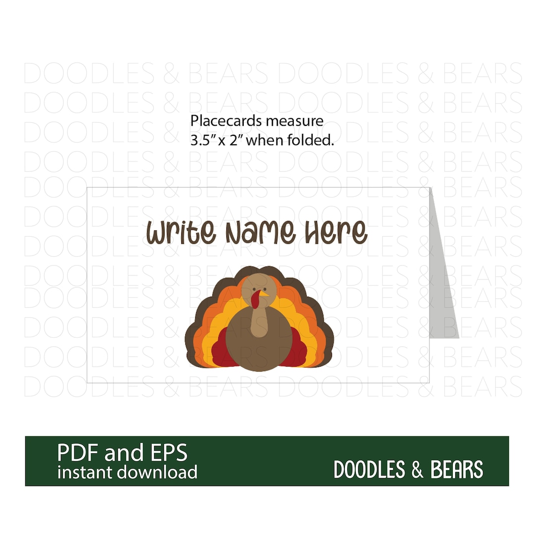 Cute Thanksgiving Turkey Place Cards PDF and EPS, Printable Digital ...