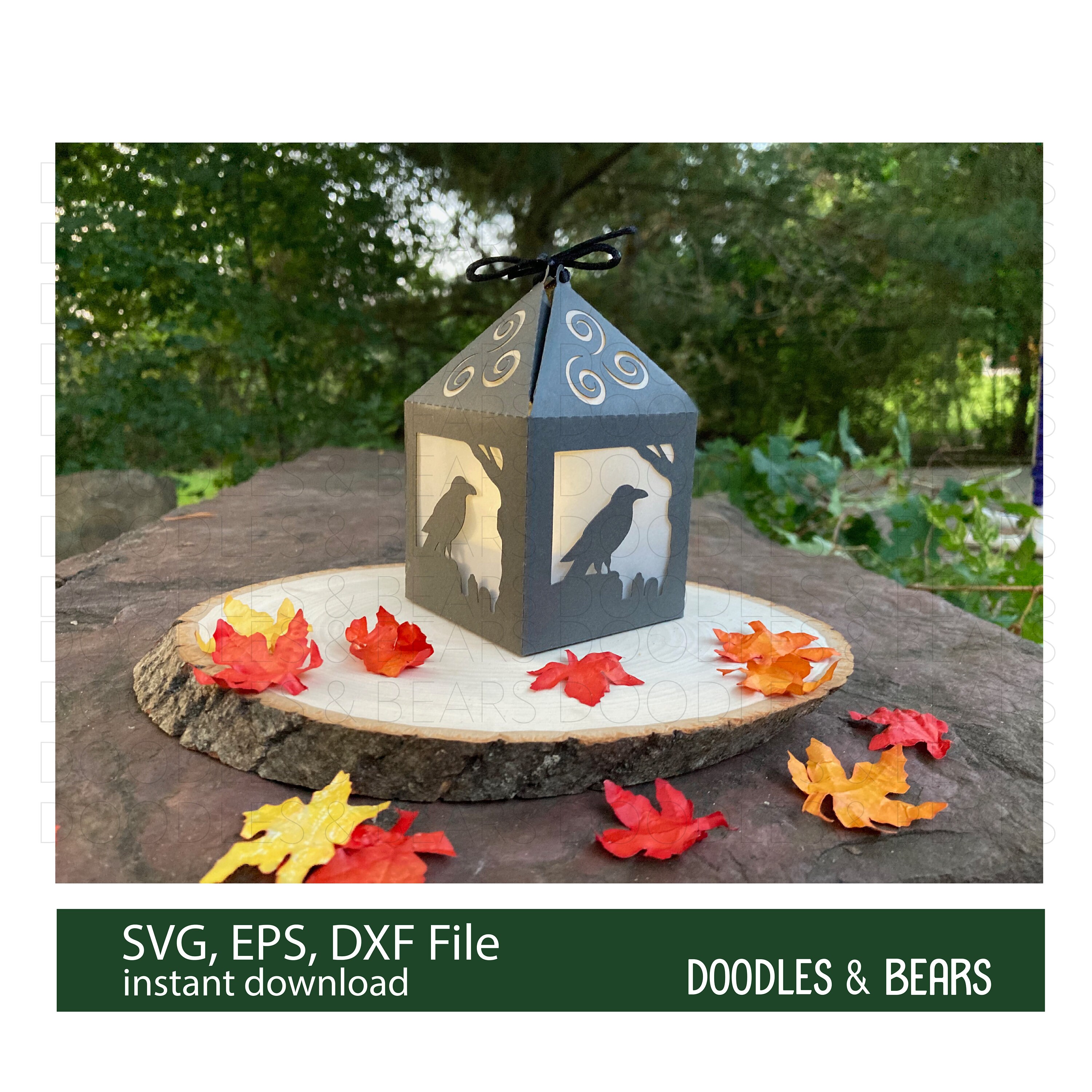 Raven in Graveyard Halloween Lantern SVG File, Digital File for Cricut ...