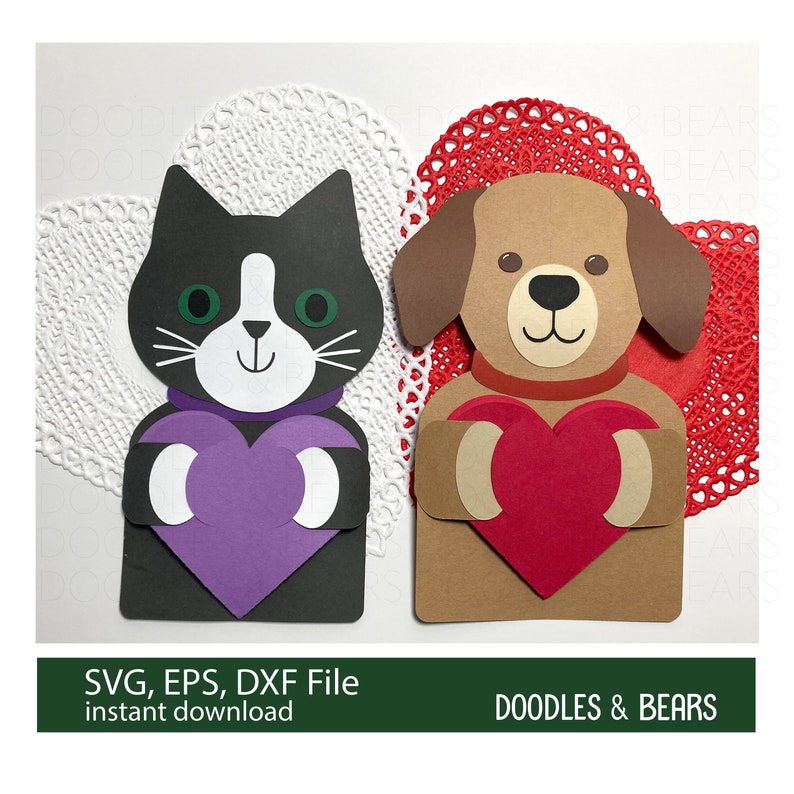 Valentine's Day Dog and Cat Cards With Expanding Heart, SVG, Valentine ...