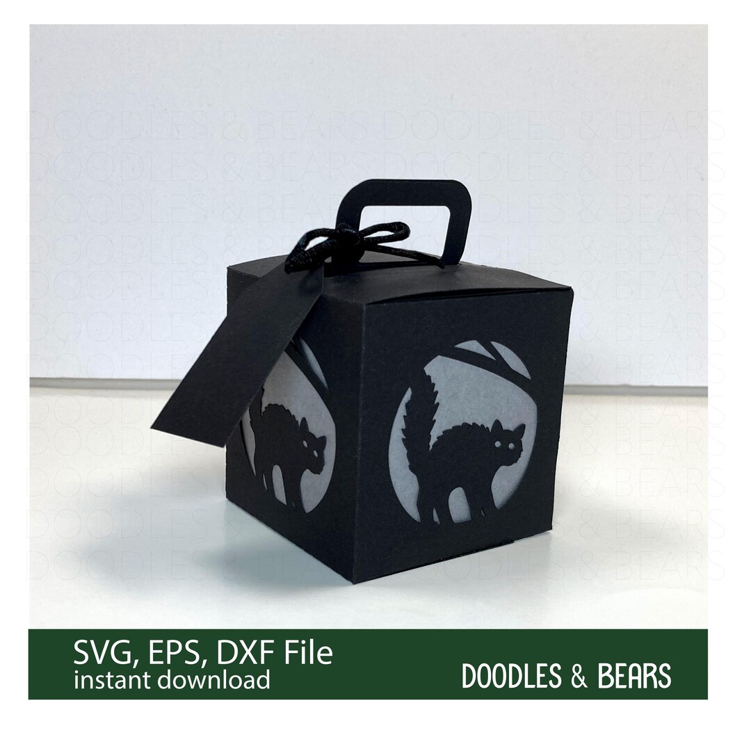 Halloween Treat Box Template, Halloween Black Cat SVG, Halloween Favor ...