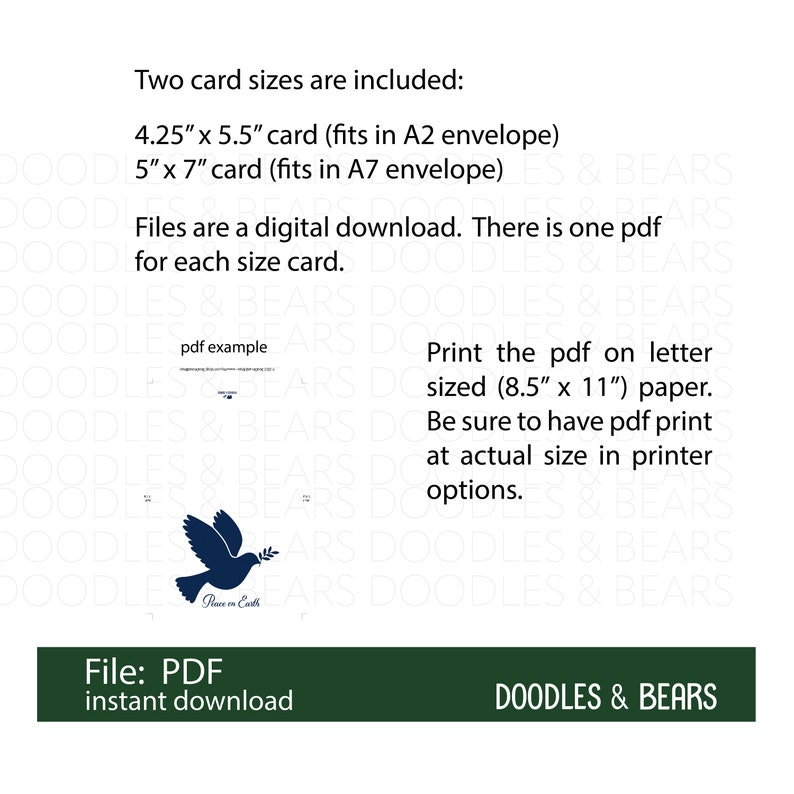 Peace Dove Peace on Earth Card PDF Digital File, Christmas Card or New ...