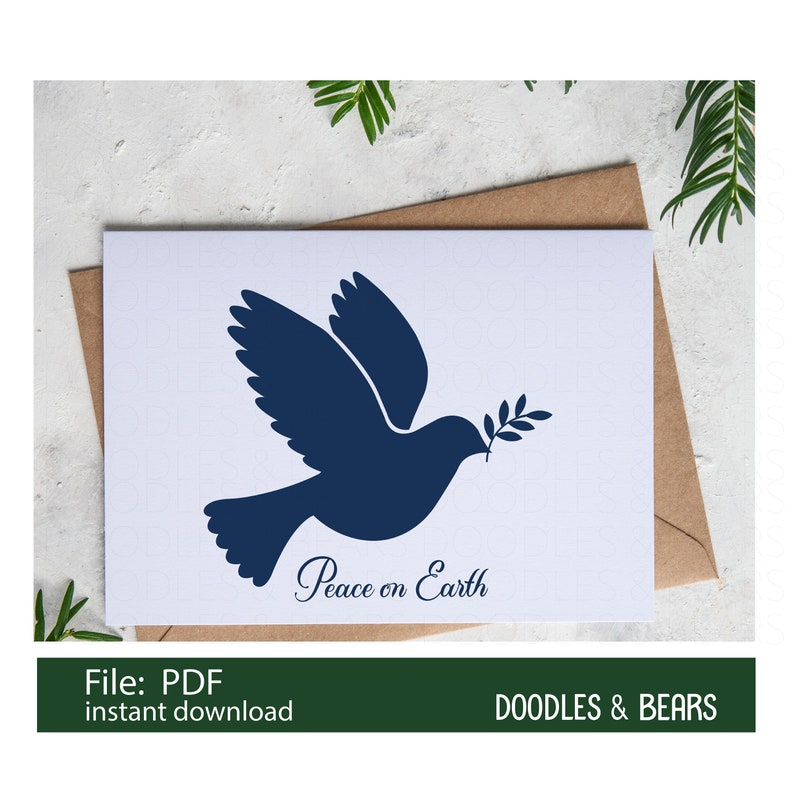 Peace Dove Peace on Earth Card PDF Digital File, Christmas Card or New Year's Card to Print in ...