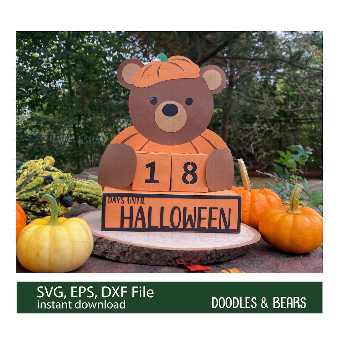 Halloween Countdown SVG File, Bear in Pumpkin Costume SVG, Countdown to ...