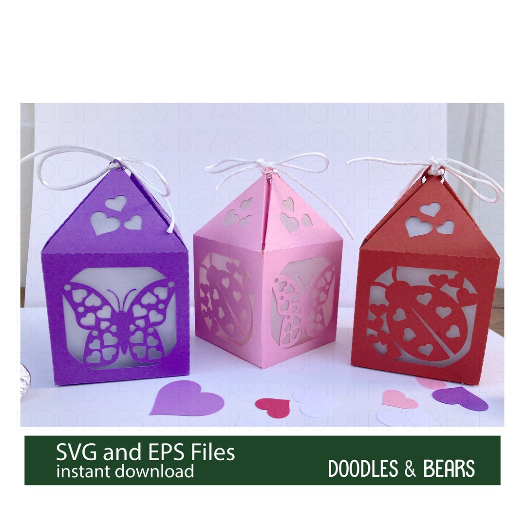 Bundle Cute Valentine's Day Butterfly and Ladybug Lantern SVG EPS, 3 ...