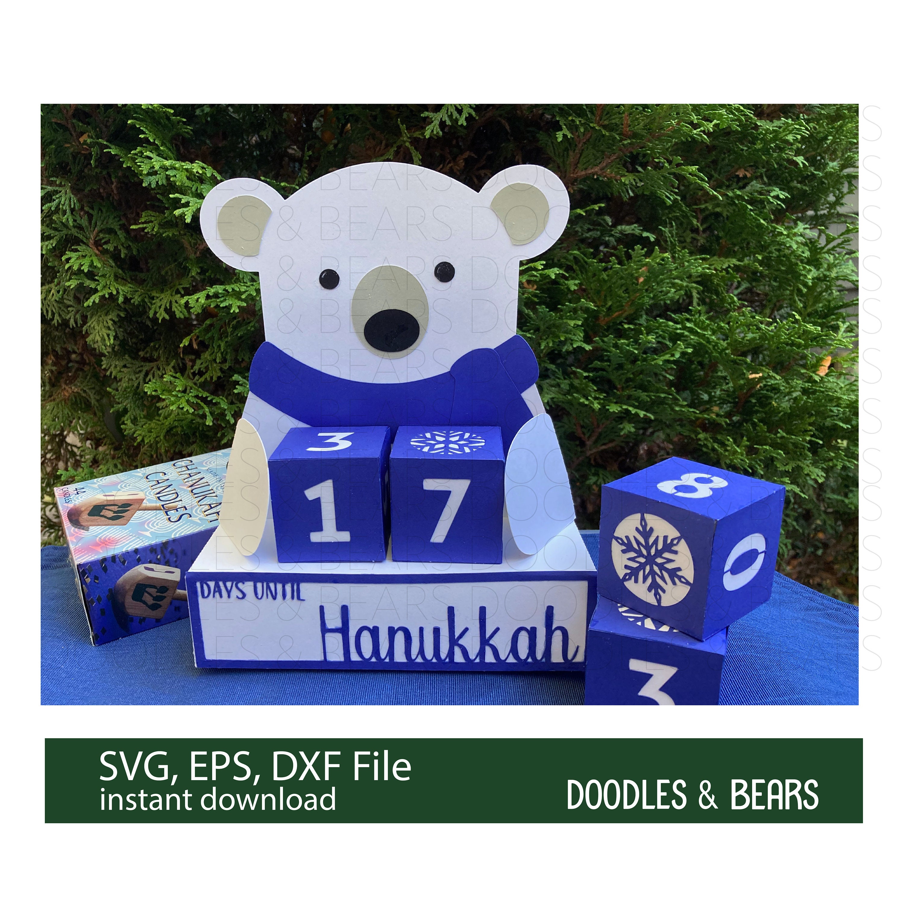Polar Bear Hanukkah Countdown SVG File, Countdown to Hanukkah Blocks ...