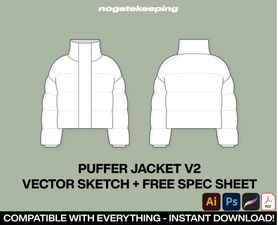 Streetwear Oversized Puffer Jacket V2 Fashion Sketch Vector Drawing ...