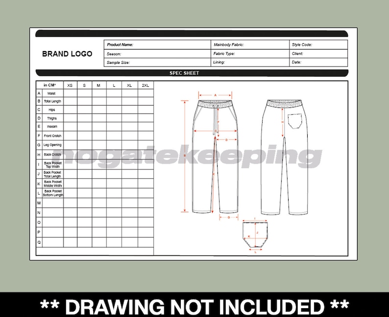 Streetwear Fashion Clothing Tech Pack Spec Sheet Template Mock up ...