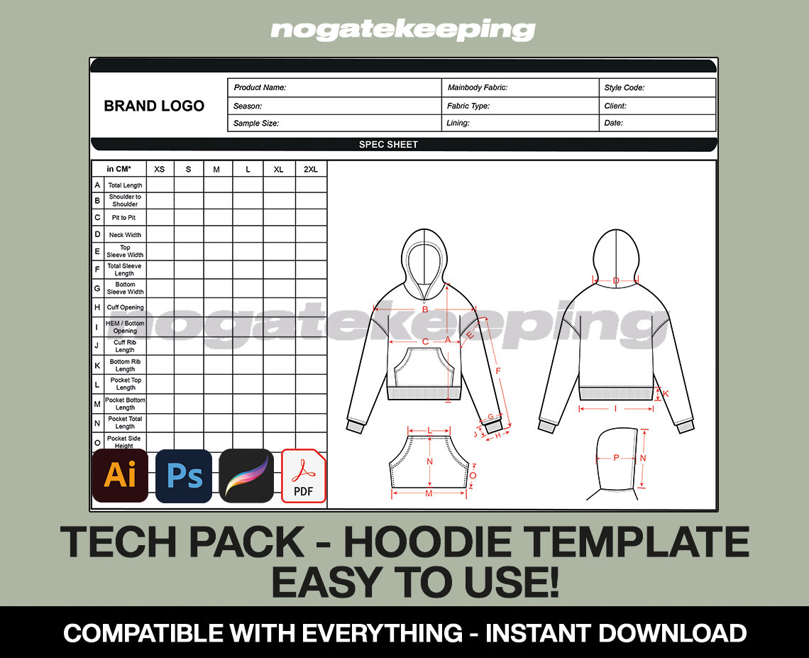 Streetwear Fashion Clothing Tech Pack Spec Sheet Template Sketch Vector ...