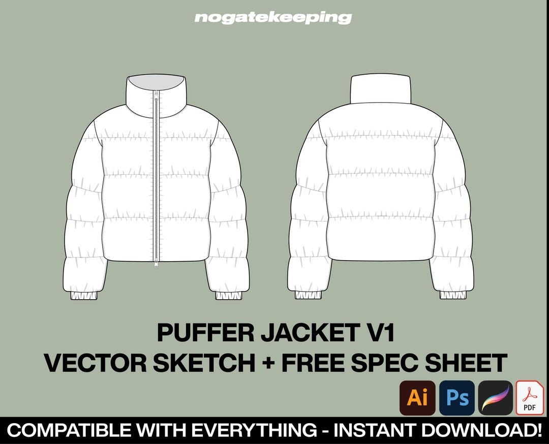 Streetwear Oversized Puffer Jacket V1 Fashion Sketch Vector Drawing ...