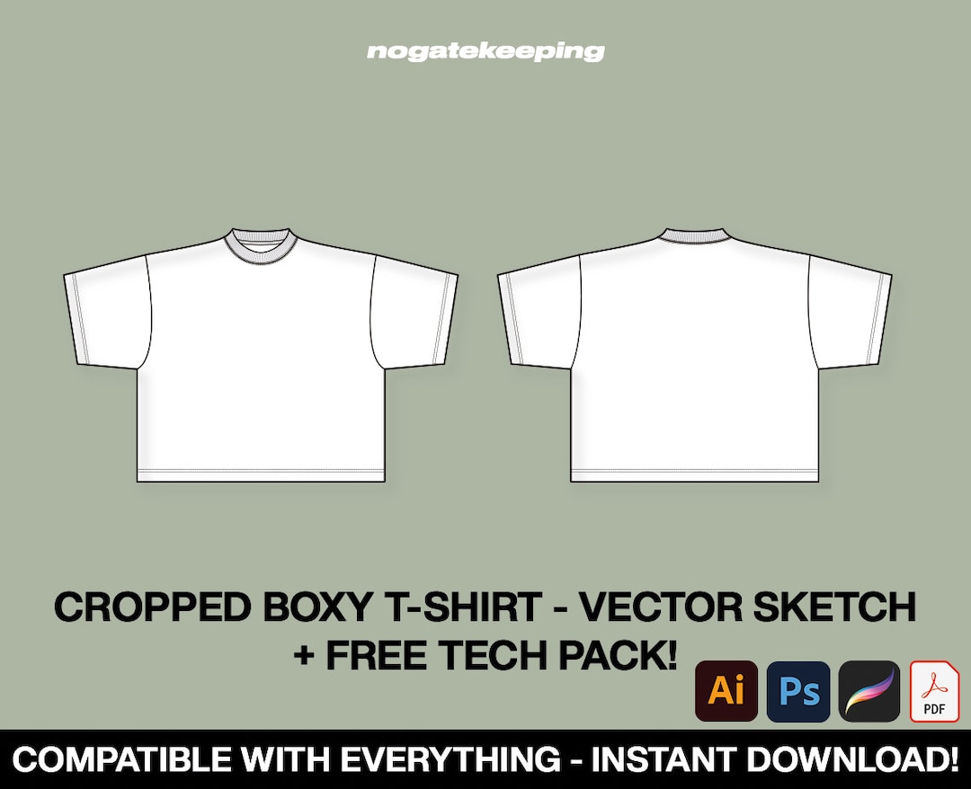 Streetwear Baggy Oversized Cropped T-shirt Fashion Sketch Mockup ...