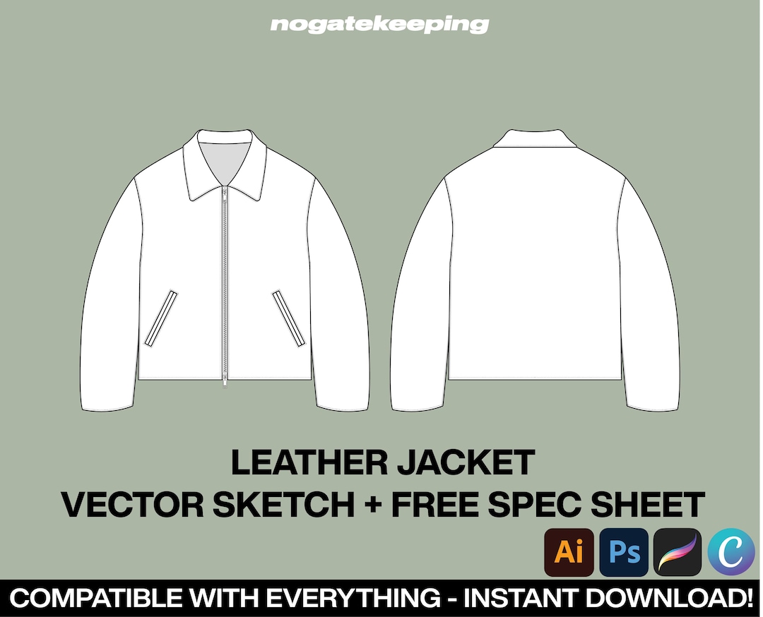 Fashion Streetwear Outerwear Leather Jacket Sketch Mockup Template ...