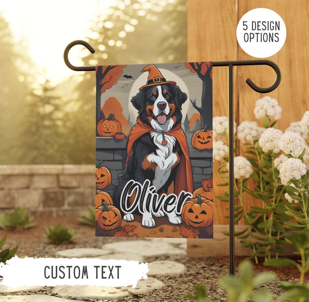 Personalized Name Bernese Mountain Dog Halloween Garden Flag,custom ...
