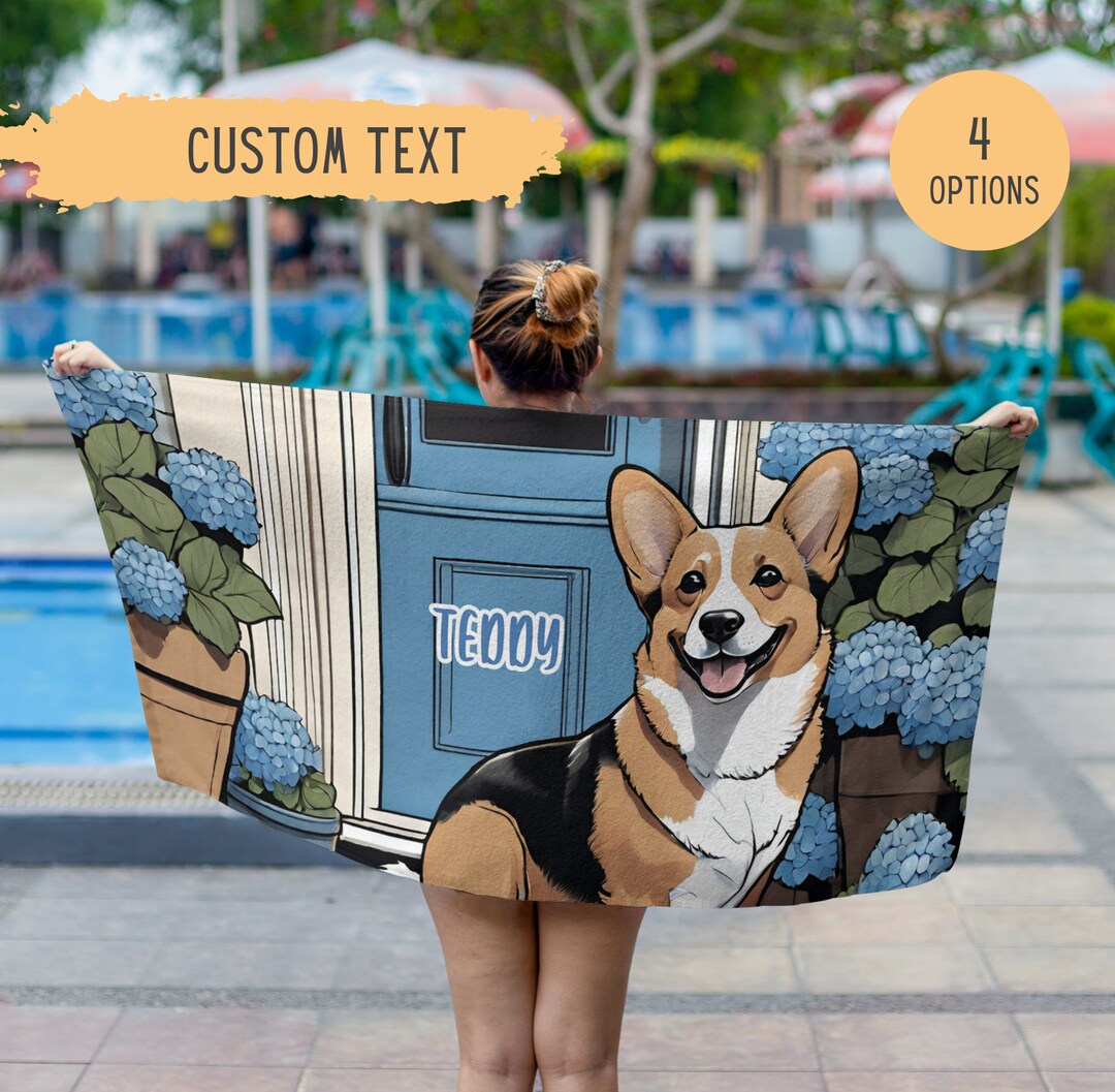 Personalized Corgi Beach Towel,custom Corgi Pool Towel,corgi Owner Gift ...