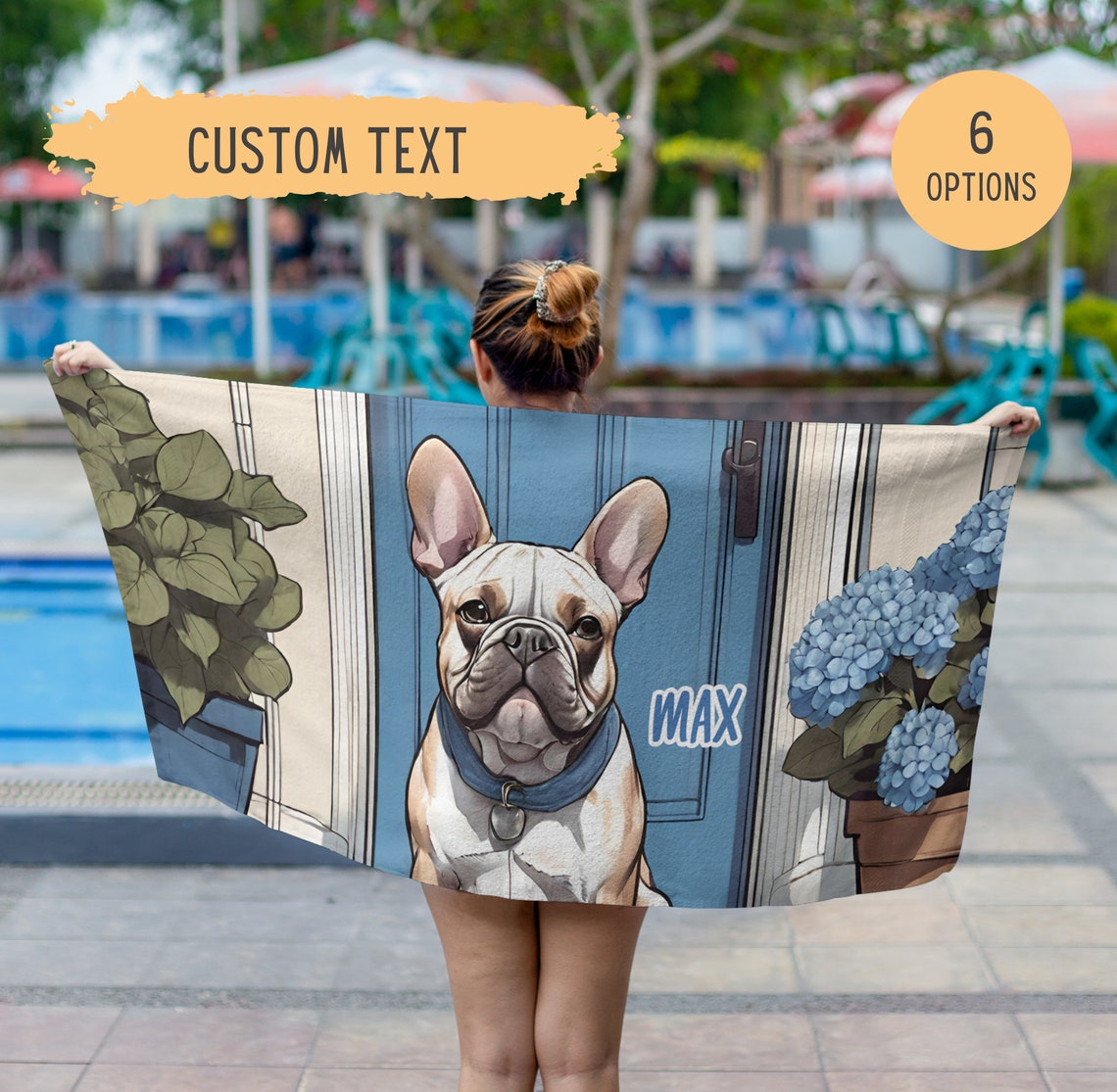 Personalized French Bull Dog Beach Towel,custom Frenchie Pool Towel ...