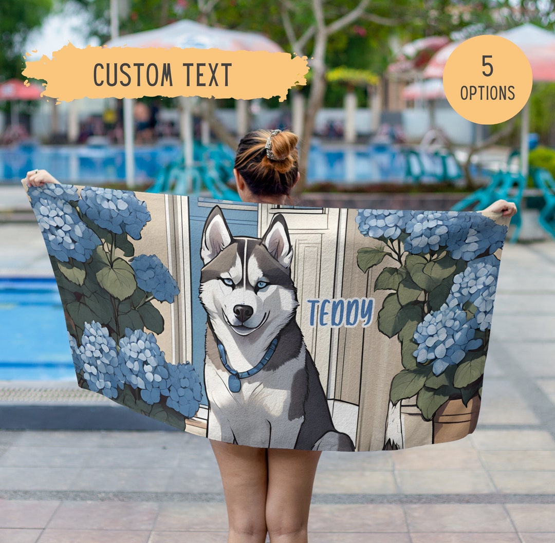 Personalized Siberian Husky Beach Towel,custom Husky Pool Towel,husky ...