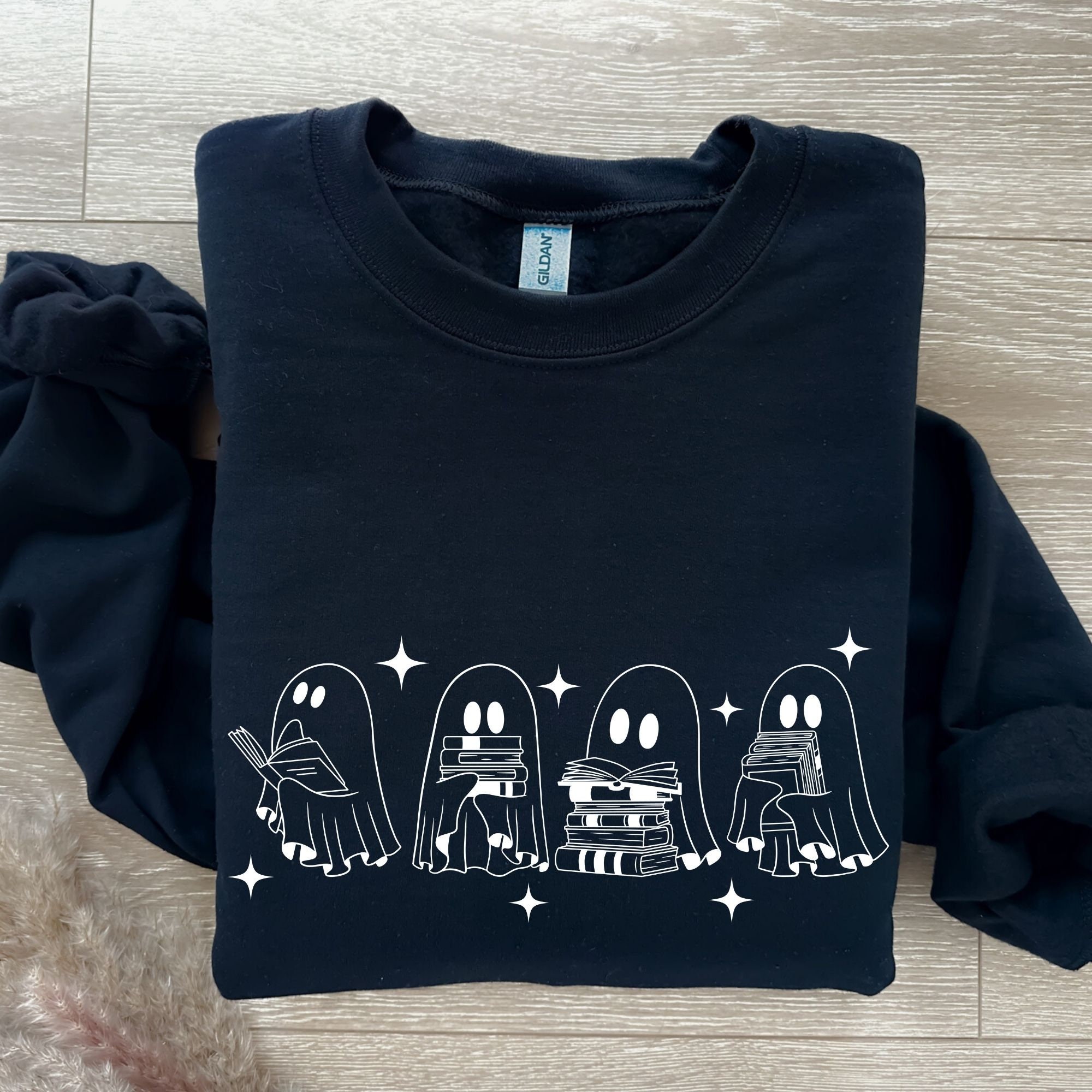Ghosts Reading Books Halloween Sweatshirt Cute Ghost Sweater Read More ...