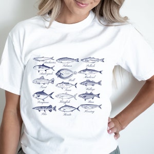 Vintage Fish Species Baby Tee, Comfort Colors Tattoo Fish Tee Aesthetic ...