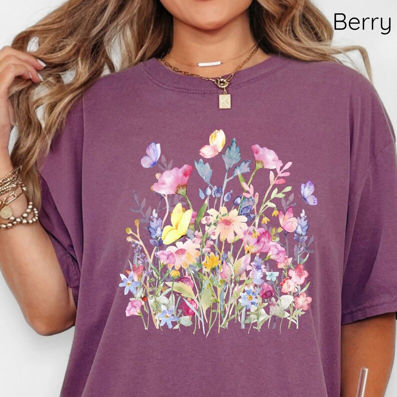 Watercolor Wildflowers and Butterflies Comfort Colors Shirt Cottagecore ...
