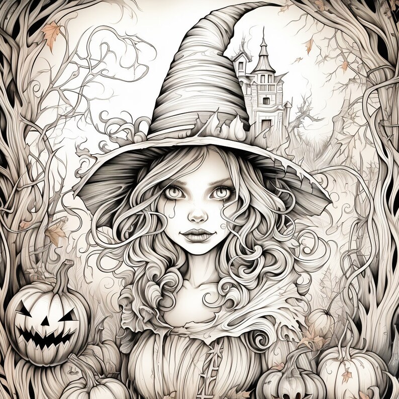 4 Adult Coloring Pages halloween Theme - Etsy