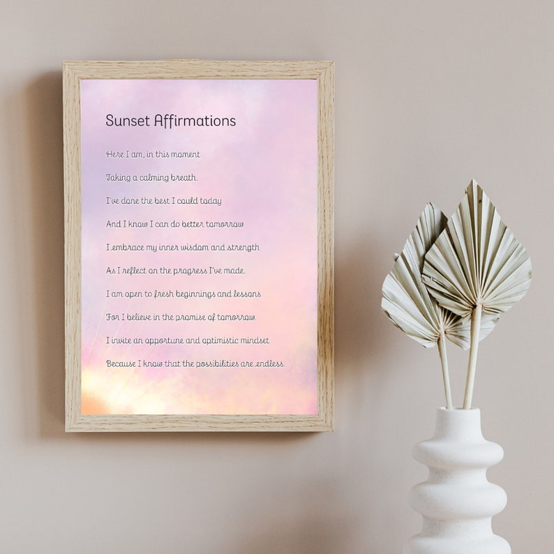 Sunset Affirmations Evening Inspirations Motivational Wall Art ...
