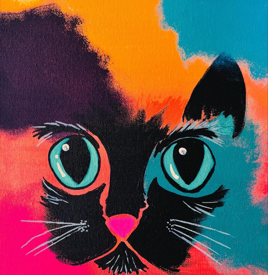 Original Acrylic Painting, Cat Painting, Colorfull Cat Paint, Stilized ...