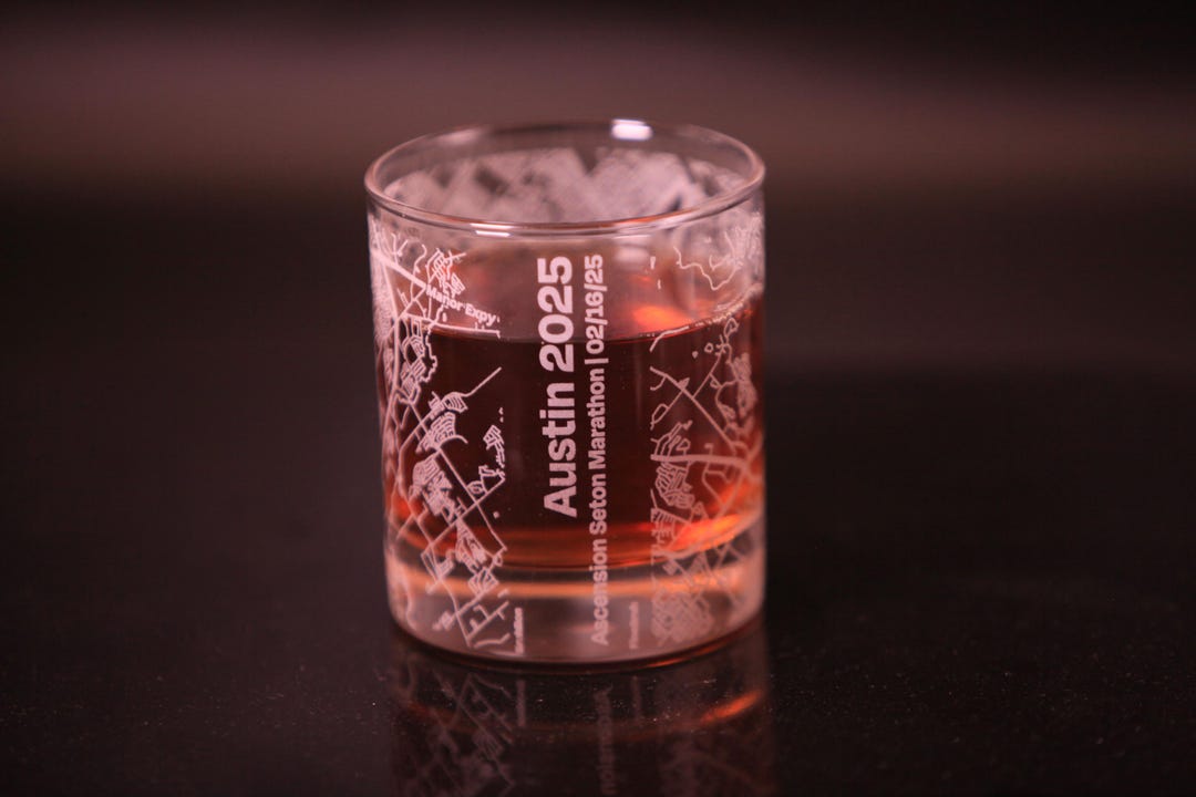 Austin Marathon 2025 | Marathon Route Map Whiskey Glasses | Custom Text ...