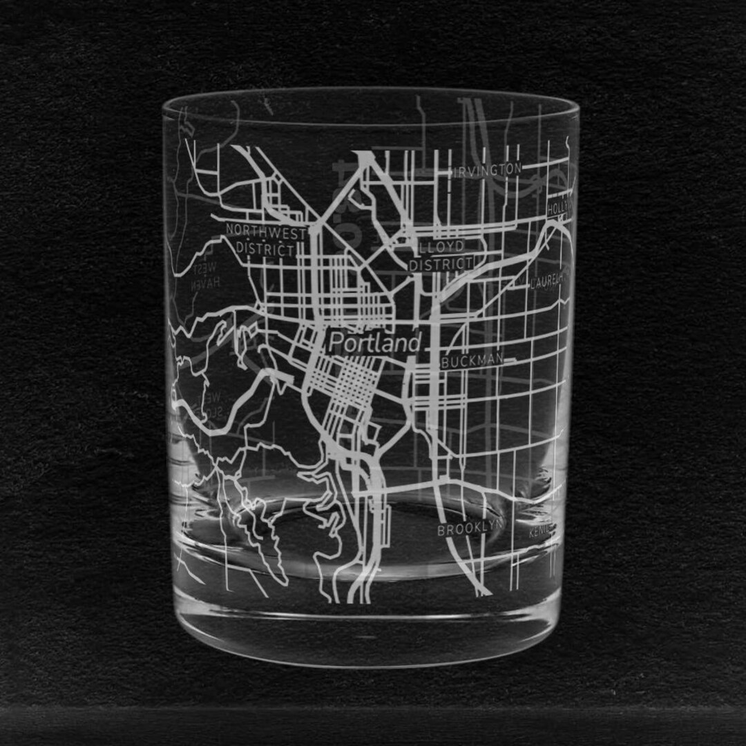 Portland [OR] City Map Rocks Glass | Engraved Whiskey Glass | Etched ...