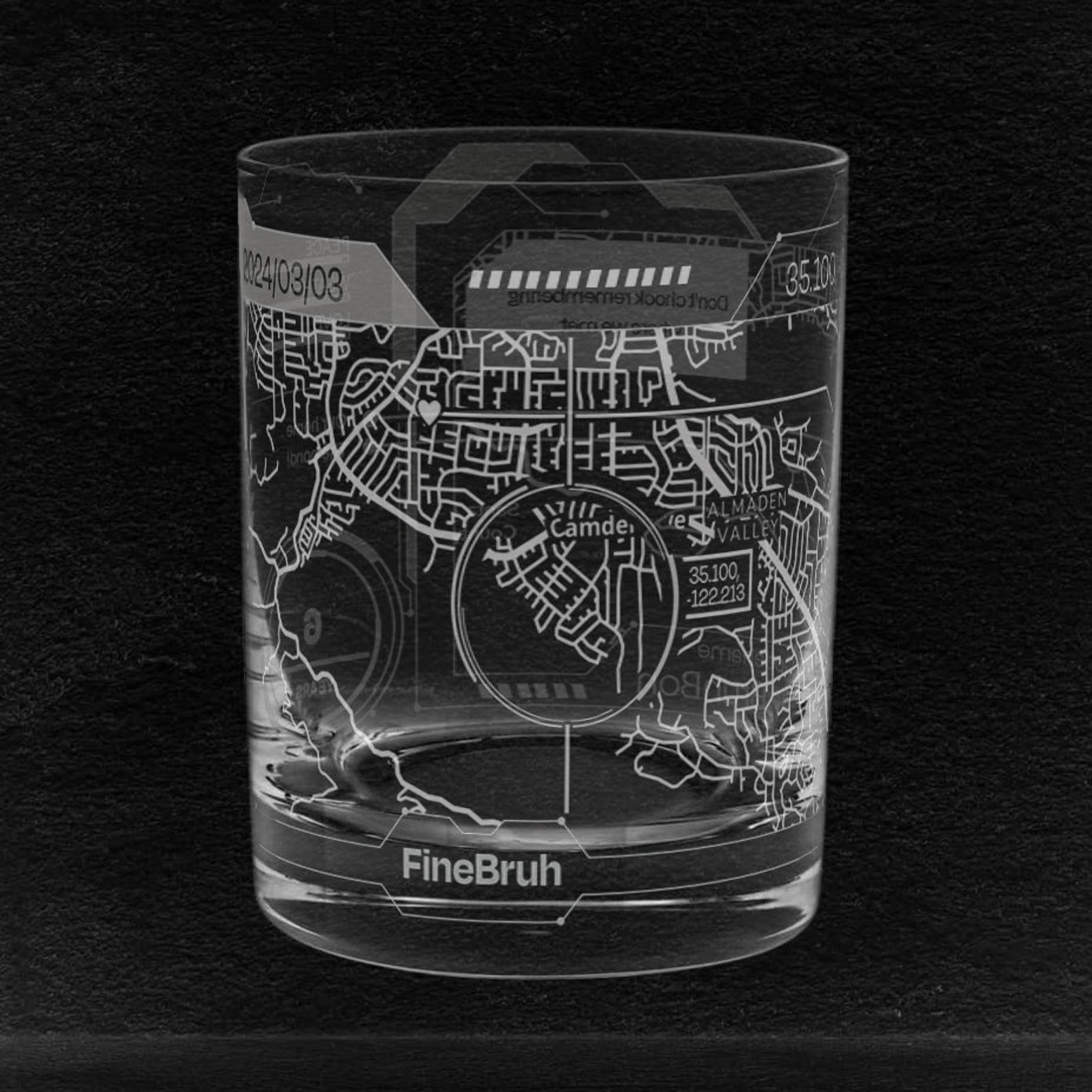 Anniversary & Appreciation Whiskey Glasses | Futuristic GUI Map Etched ...
