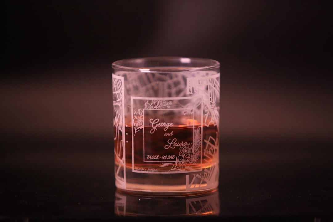 Custom Map Etched Whiskey Glass | Personalized Wedding Gift - Etsy