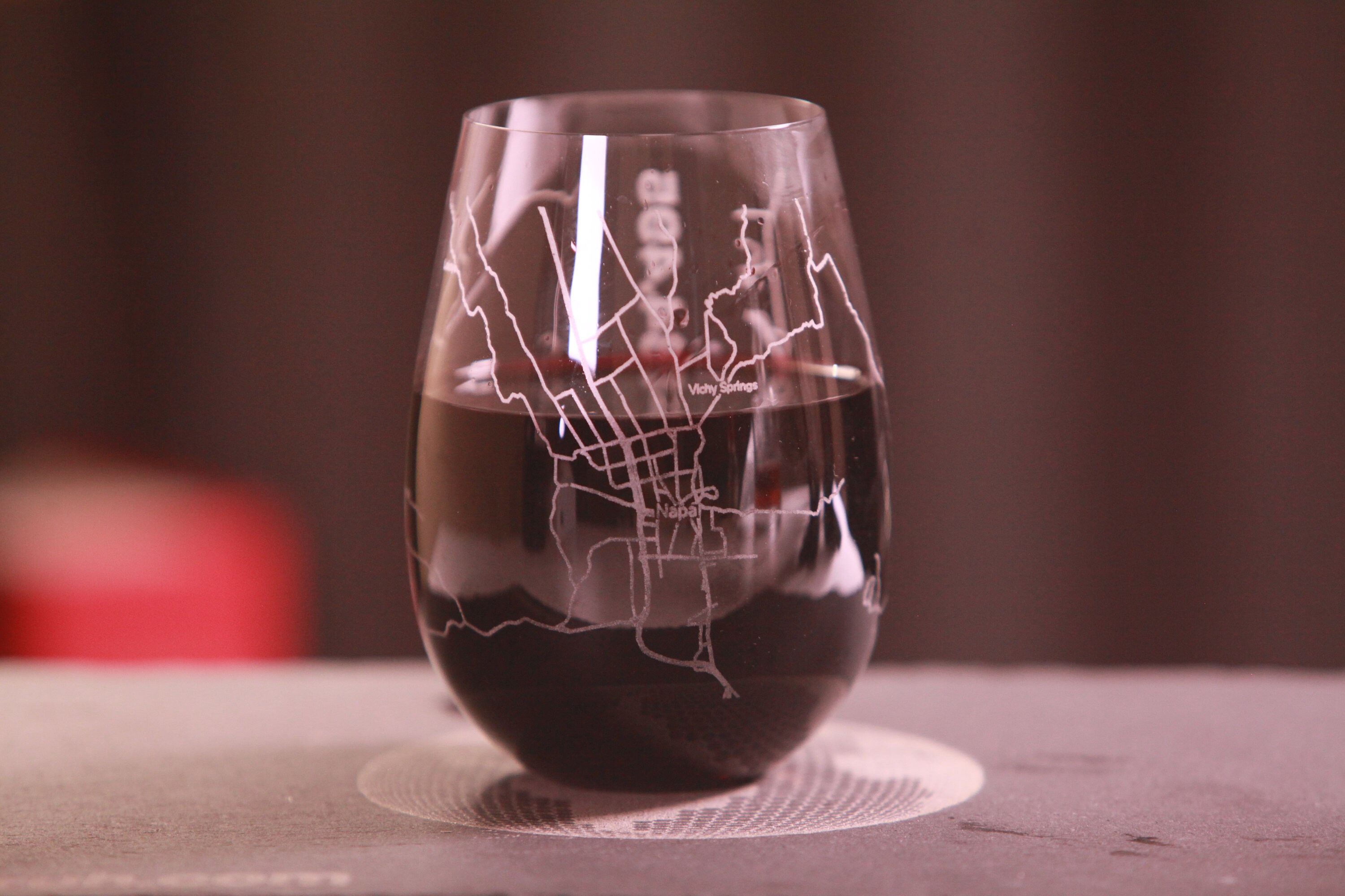 Custom Map Etched Stemless Crystal | 100% Self Serve | Wine Glass ...