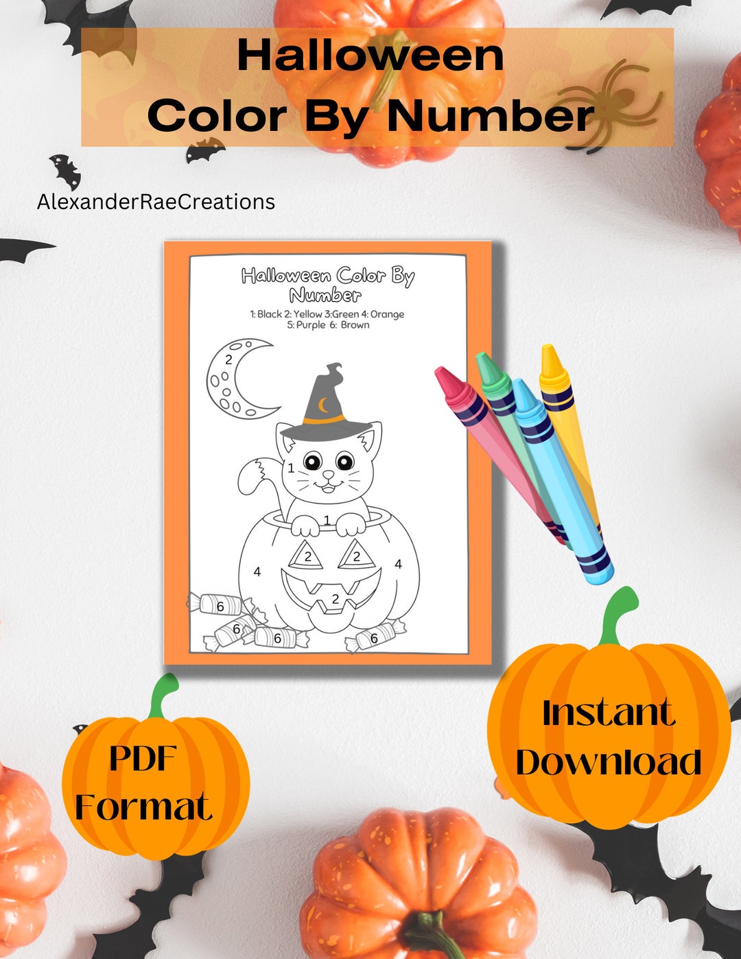 Halloween Color by Number-black Cat. Printable Pdf Instant Download - Etsy