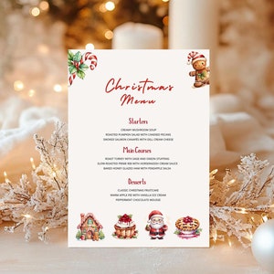 Christmas Menu Card Holiday Menu Template Printable Menu 2 Sizes ...
