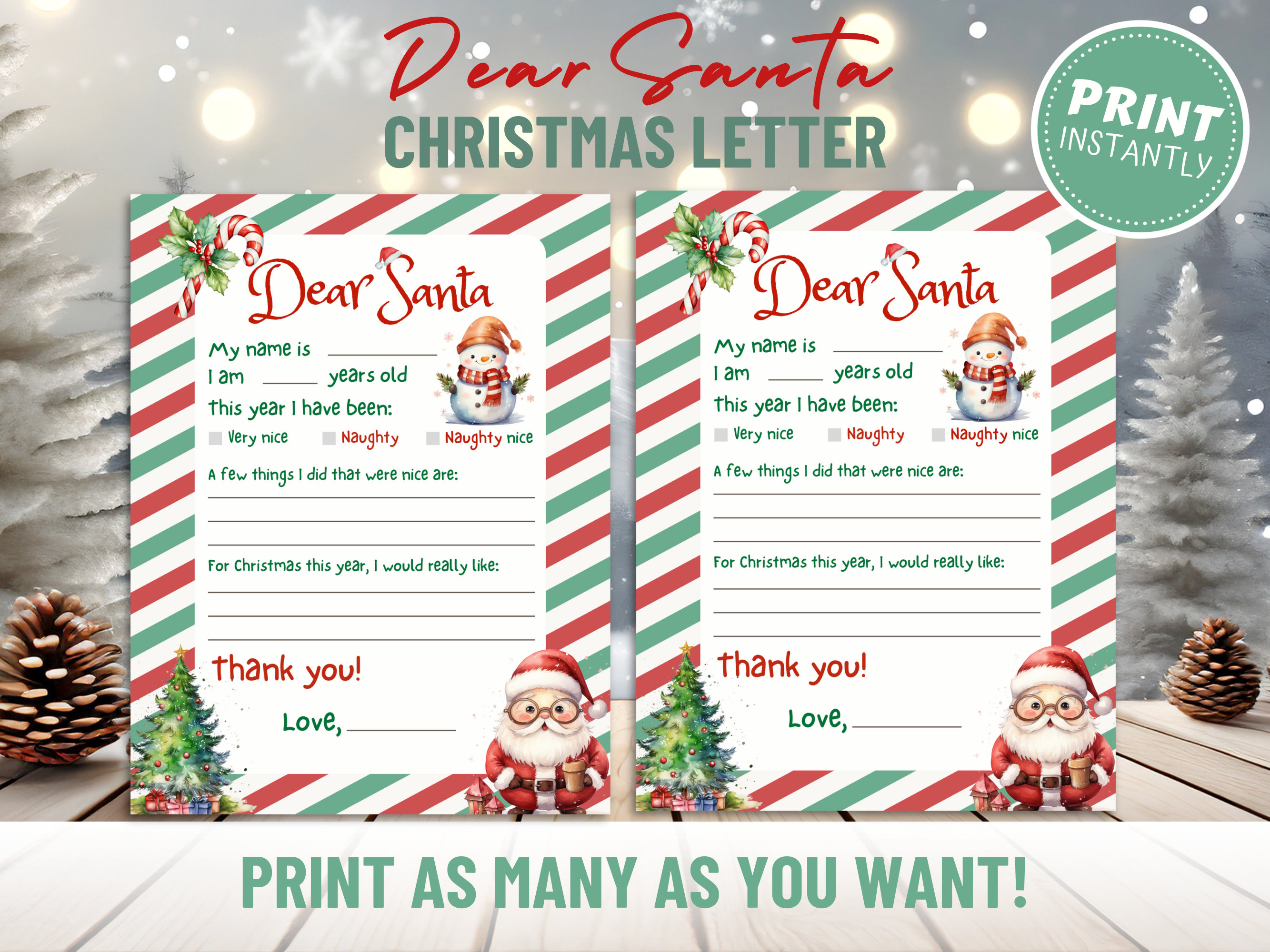 Letter to Santa Printable, Kids Letter to Santa, Christmas Doodle ...