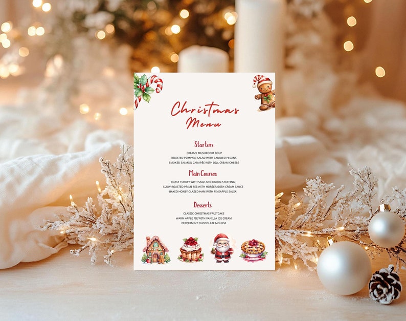 Christmas Menu Card Holiday Menu Template Printable Menu 2 Sizes ...