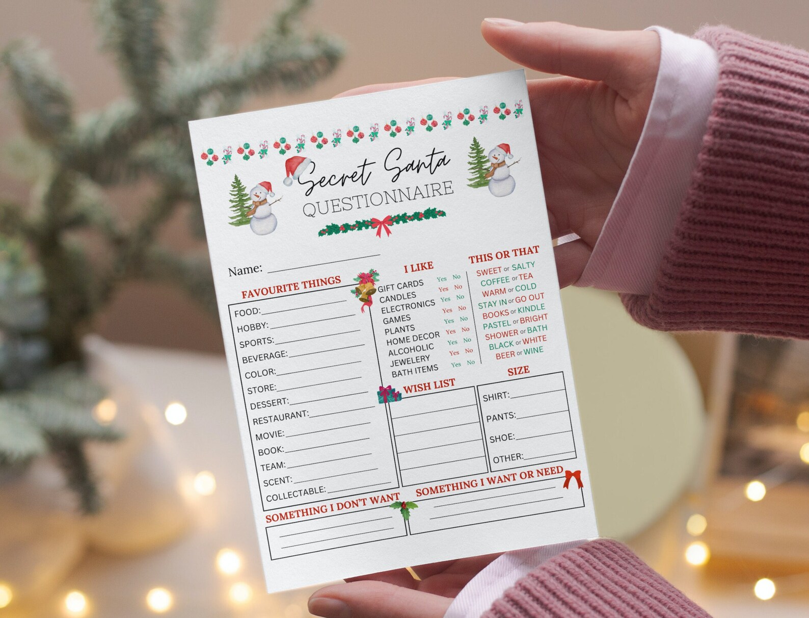 Editable Secret Santa Questionnaire Printable, Secret Santa Gift ...