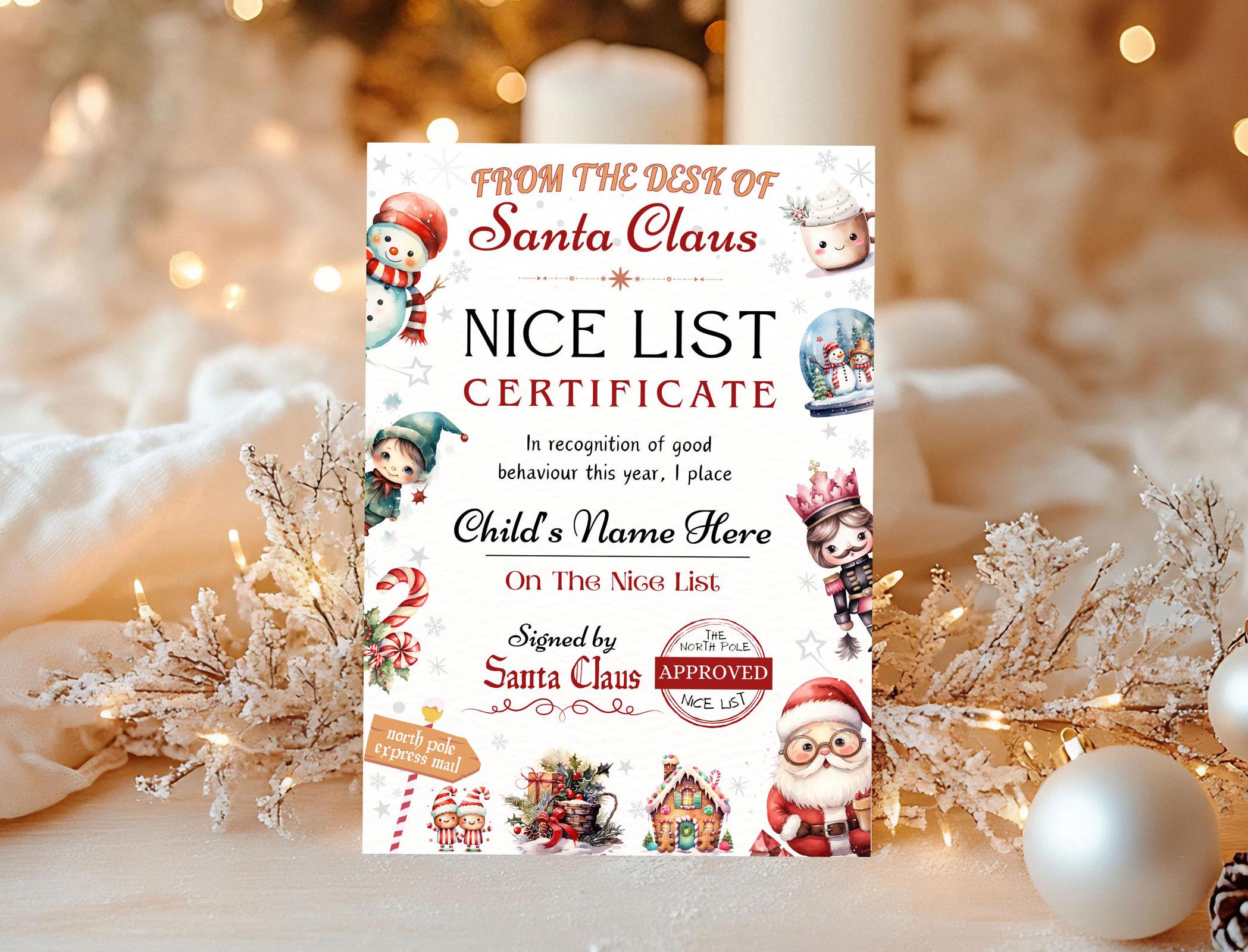 Editable Nice List Certificate, Santa Letter, Personalised Letter From ...