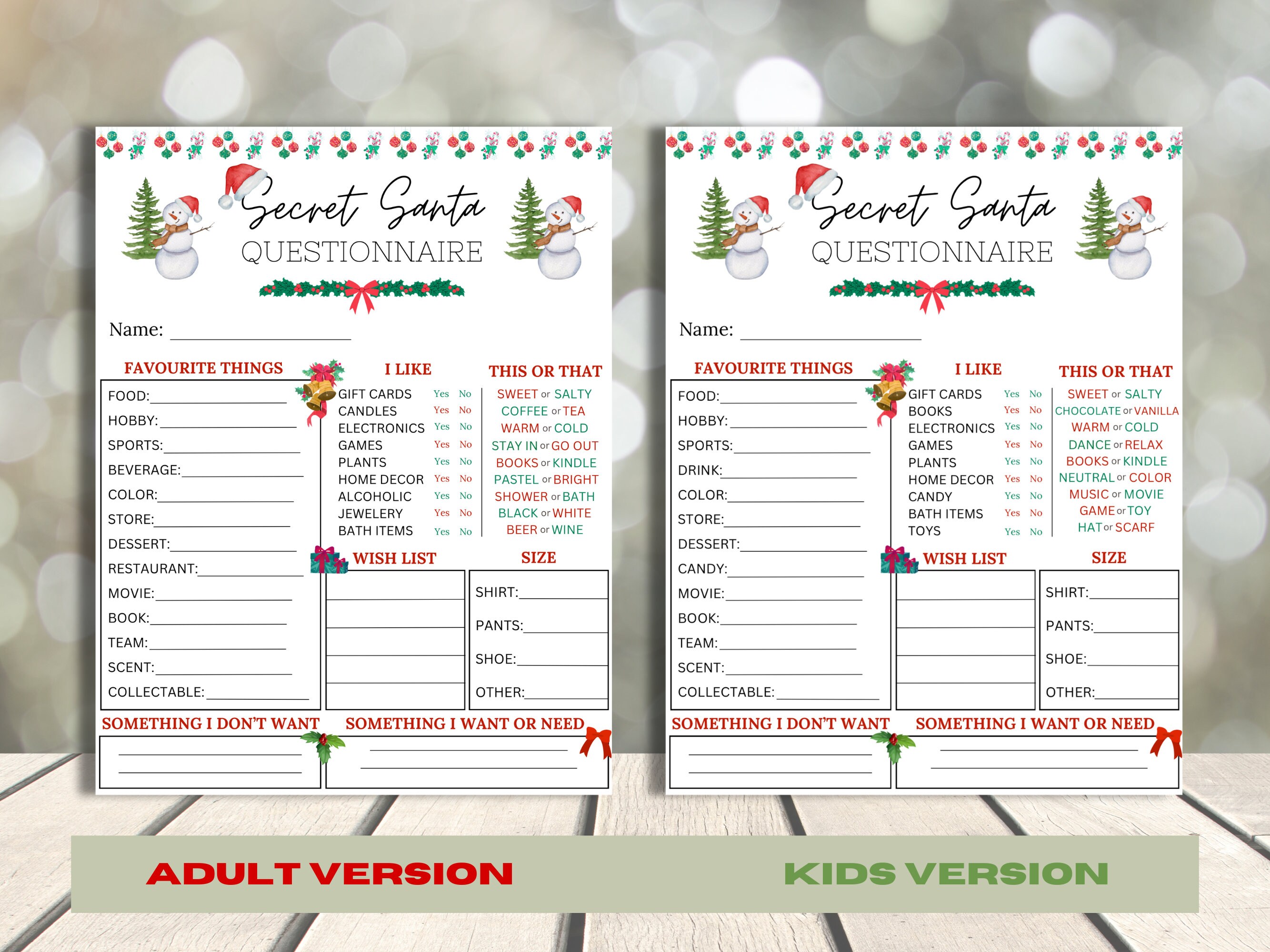 Editable Secret Santa Questionnaire Printable, Secret Santa Gift ...