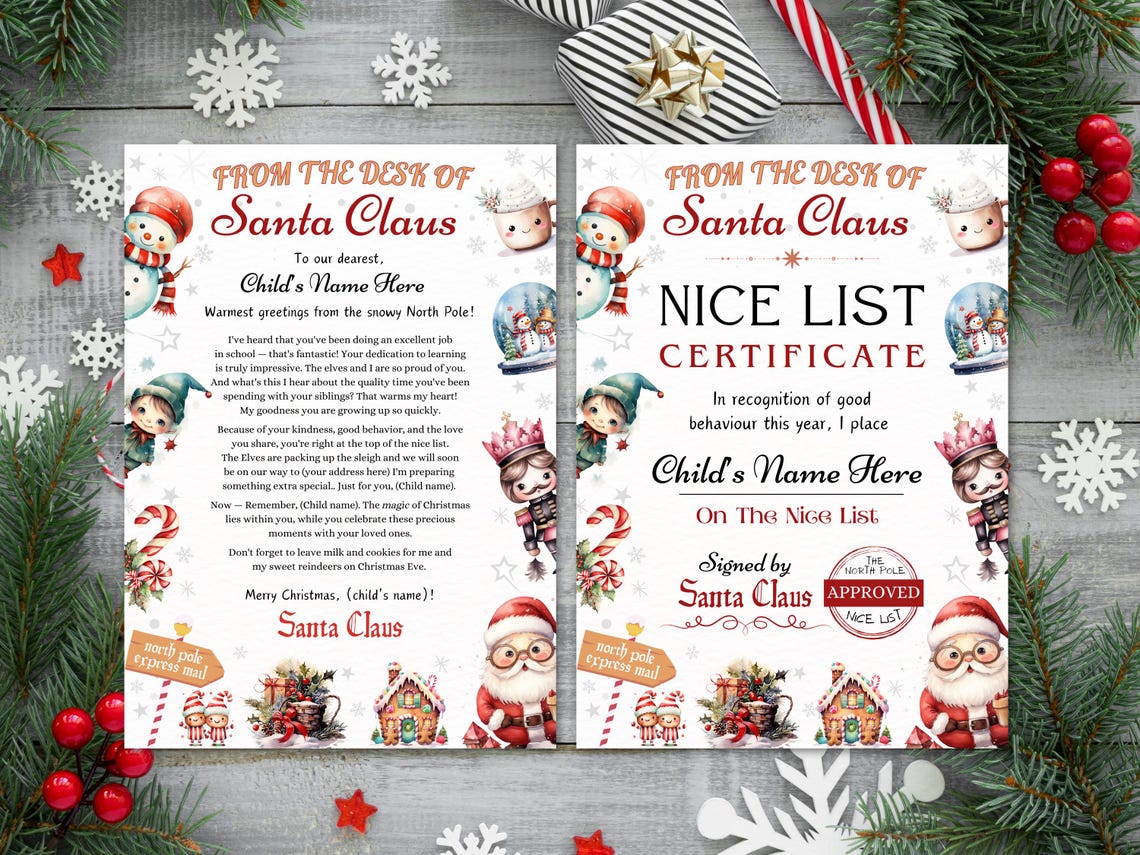 Editable Nice List Certificate, Santa Letter, Personalised Letter From ...
